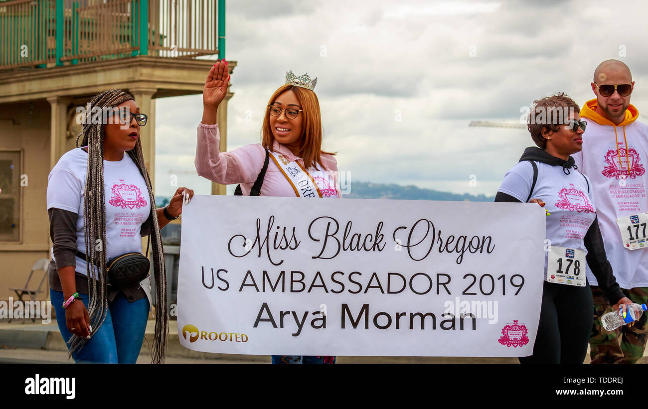 Portland, Oregon, USA - June 8, 2019: People in the Grand Floral Parade ...