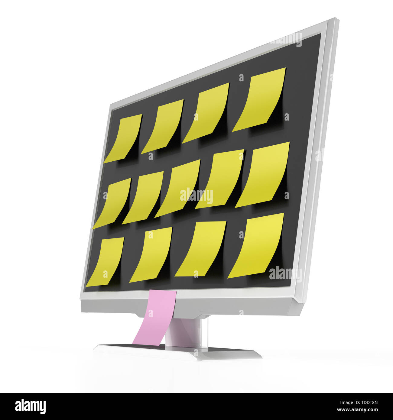 TV or PC monitor with yellow sticky notes on the screen, isolated on ...