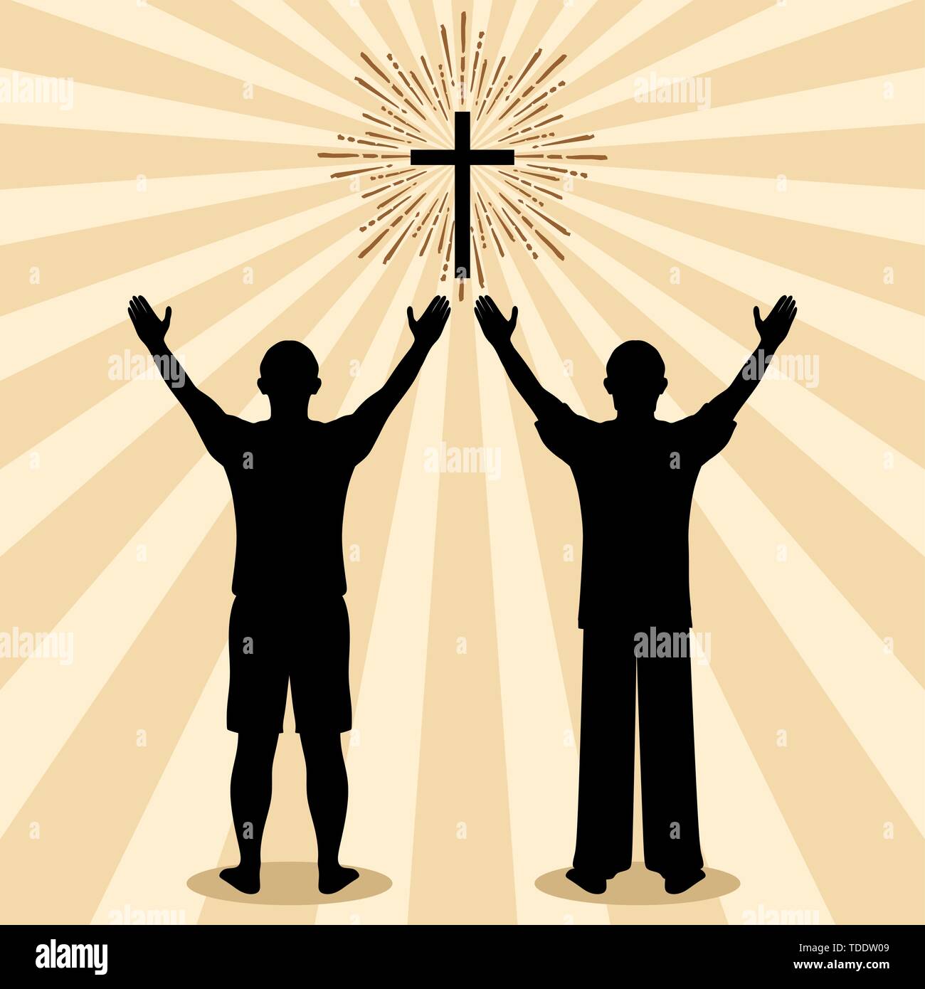 Silhouette of a man turned to God with prayer and worship Stock Vector ...