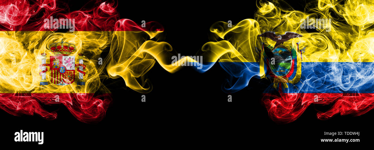 Spain vs Ecuador, Ecuadorian smoky mystic flags placed side by side ...