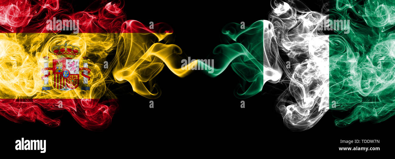 Spain vs Nigeria, Nigerian smoky mystic flags placed side by side ...
