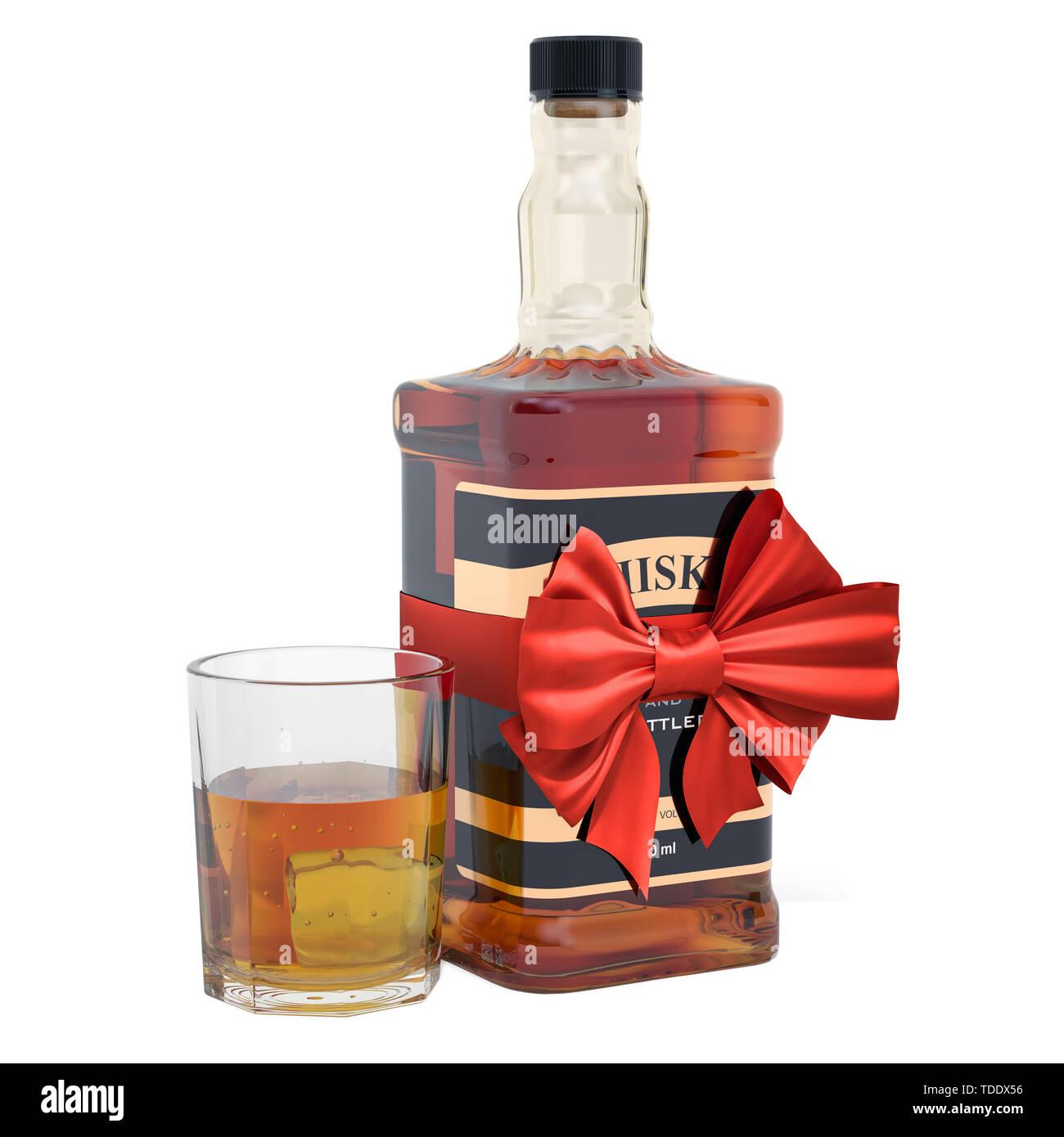 Whiskey bottle with bow and ribbon, gift concept. 3D rendering Stock ...
