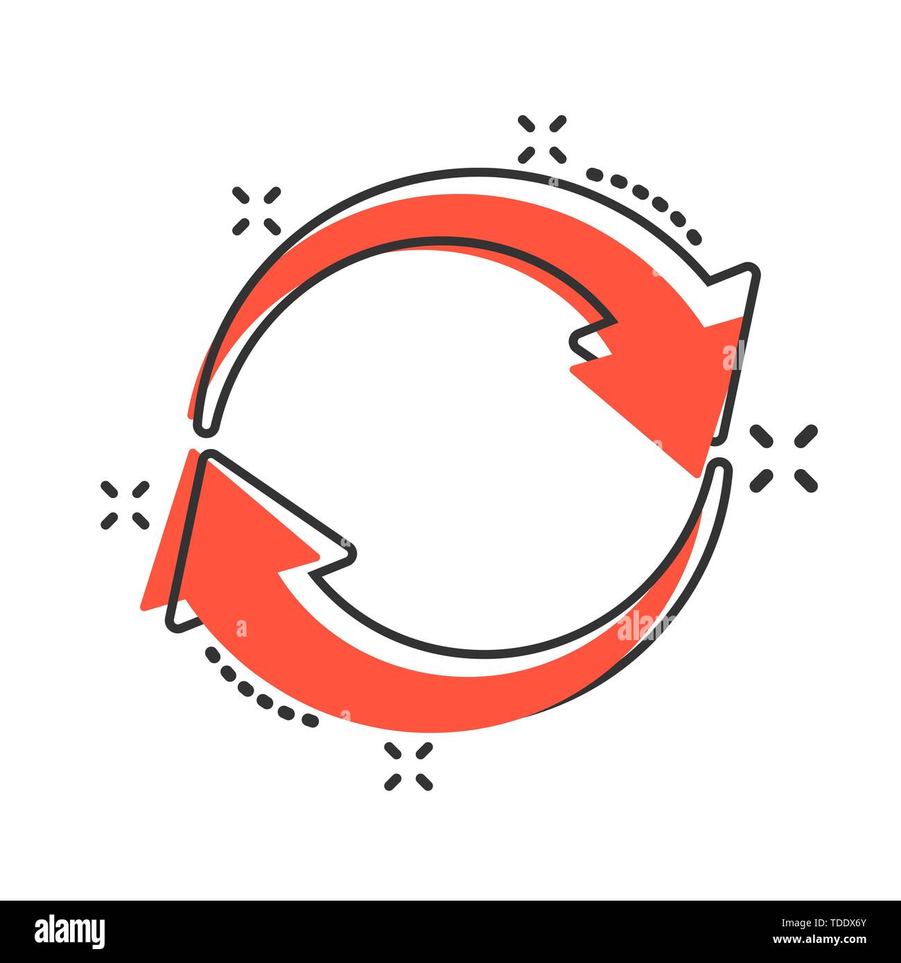 Arrow rotation icon in comic style. Sync action vector cartoon ...