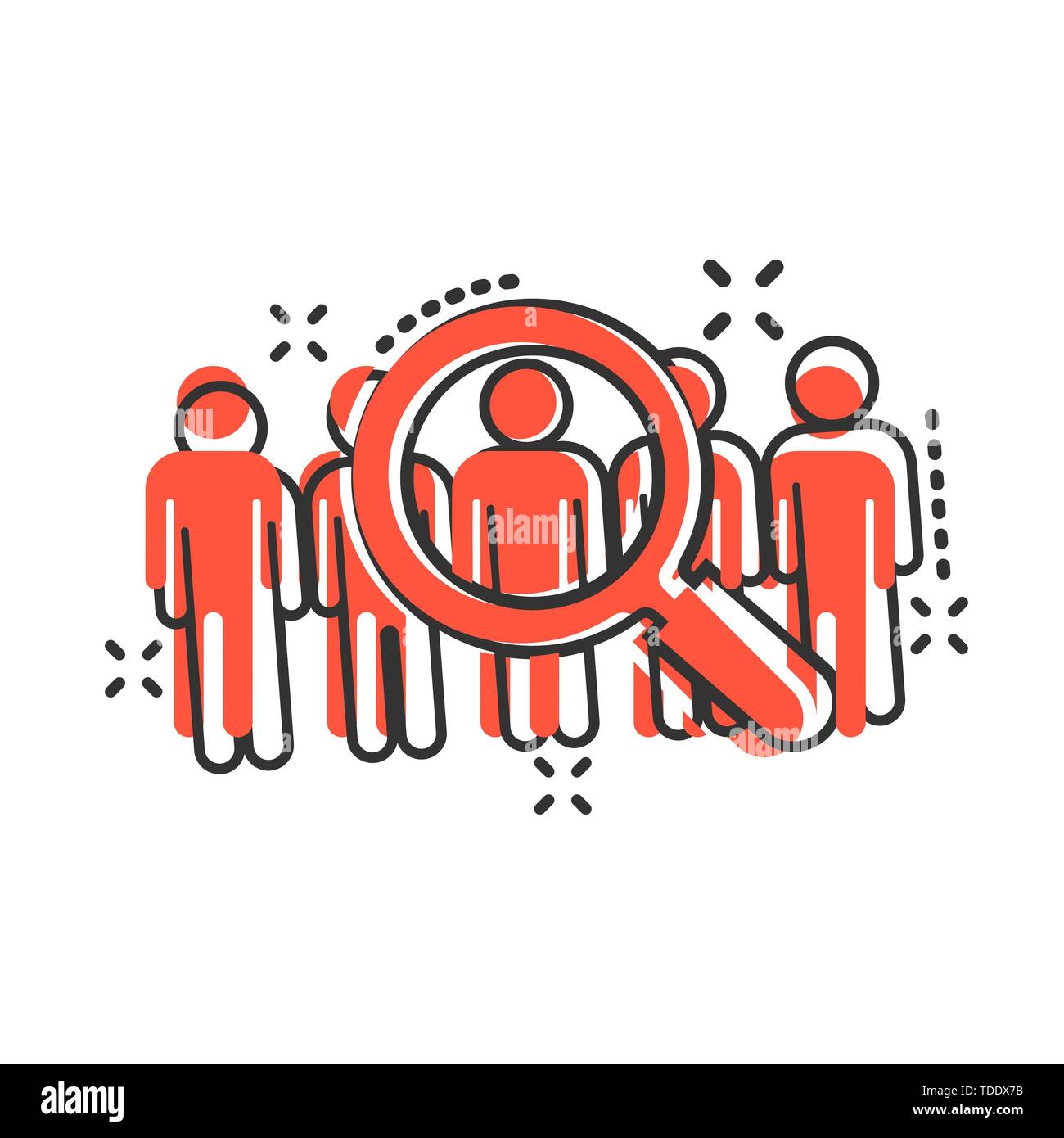 Search job vacancy icon in comic style. Loupe career vector cartoon ...