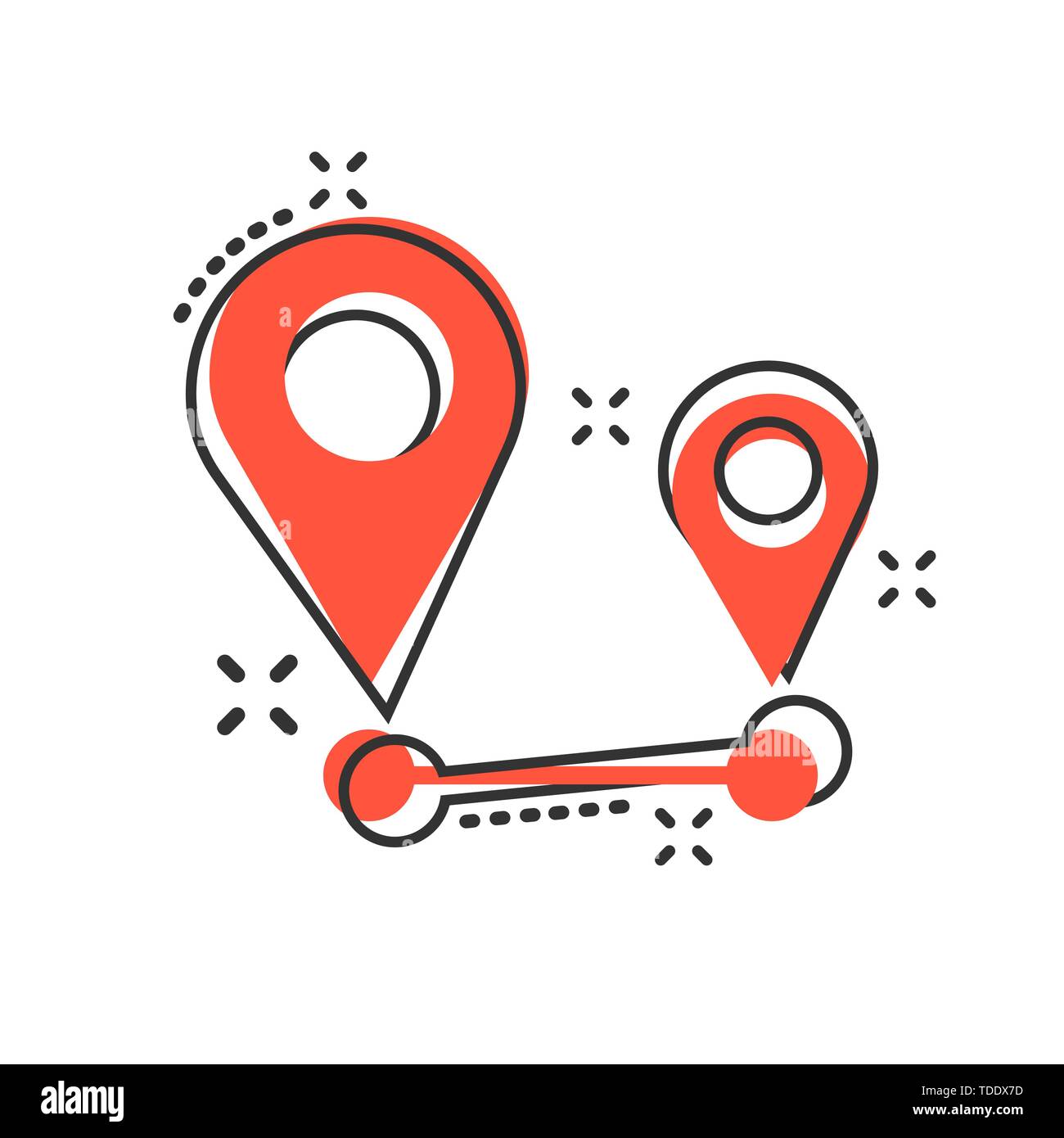 Distance pin icon in comic style. Gps navigation vector cartoon ...