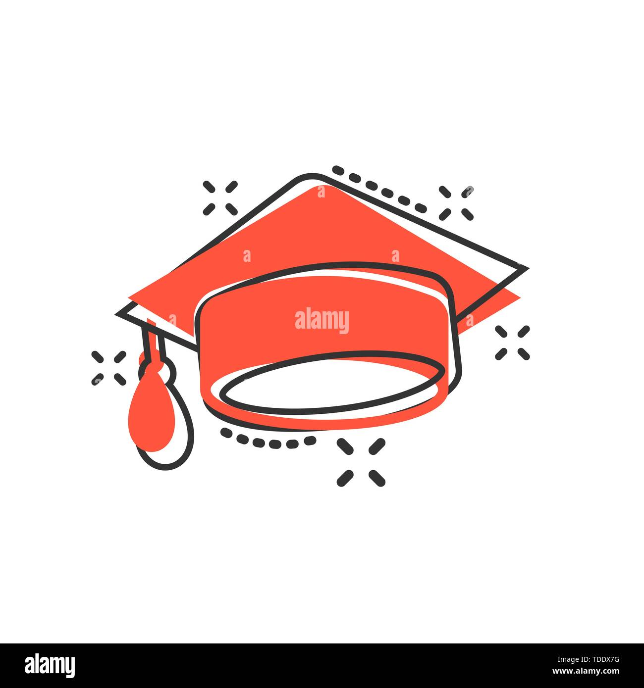 Graduation cap icon in comic style. Education hat vector cartoon ...