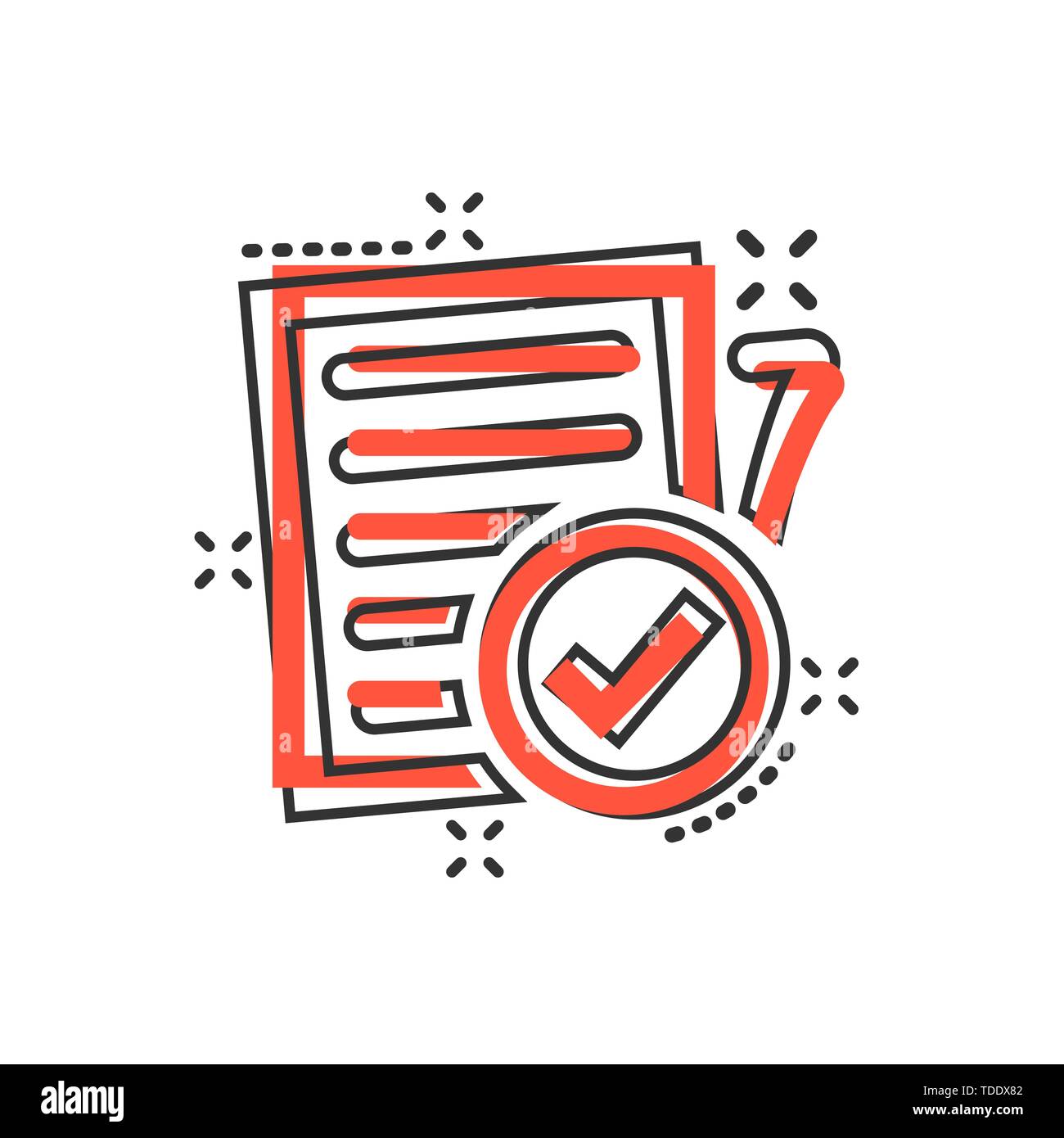 Compliance document icon in comic style. Approved process vector ...