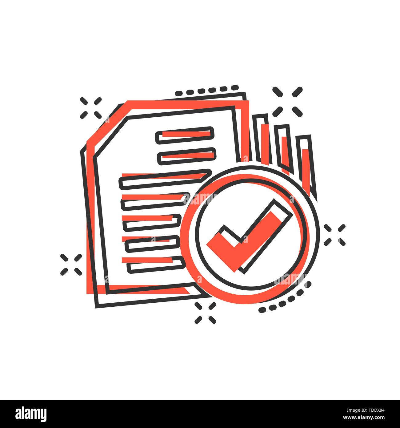Compliance document icon in comic style. Approved process vector ...