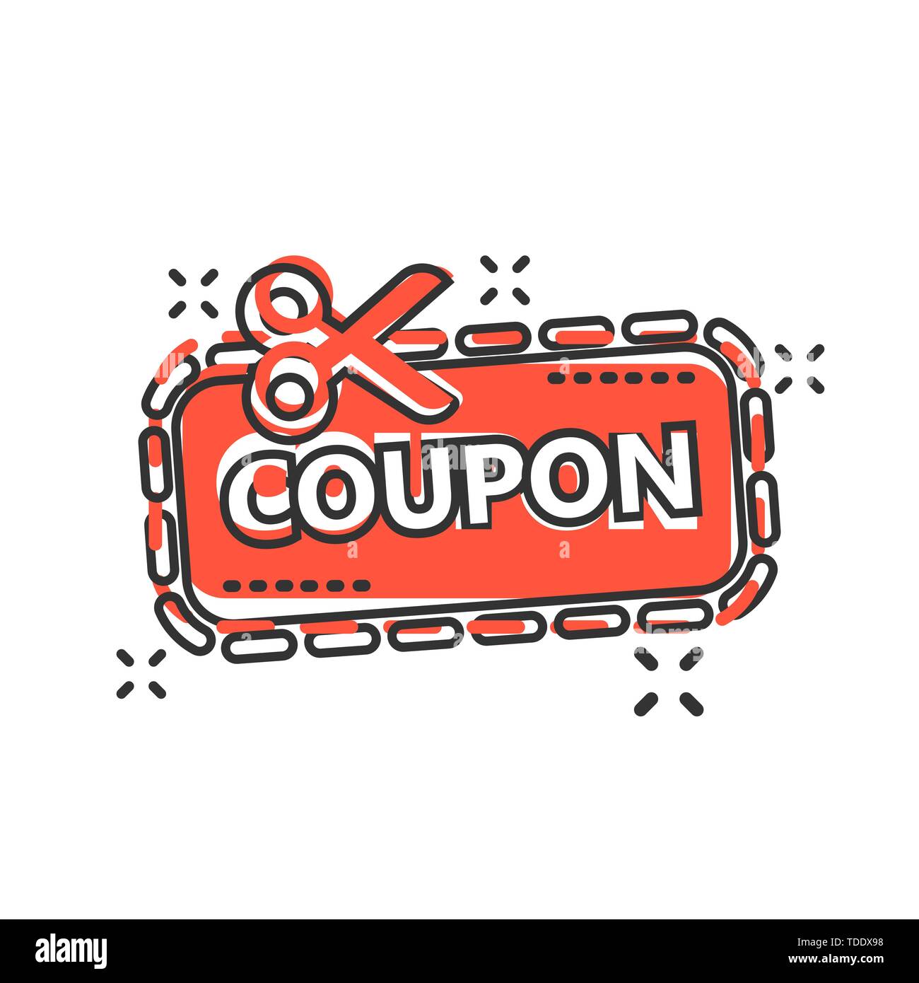 Discount coupon icon in comic style. Scissors with price tag vector ...