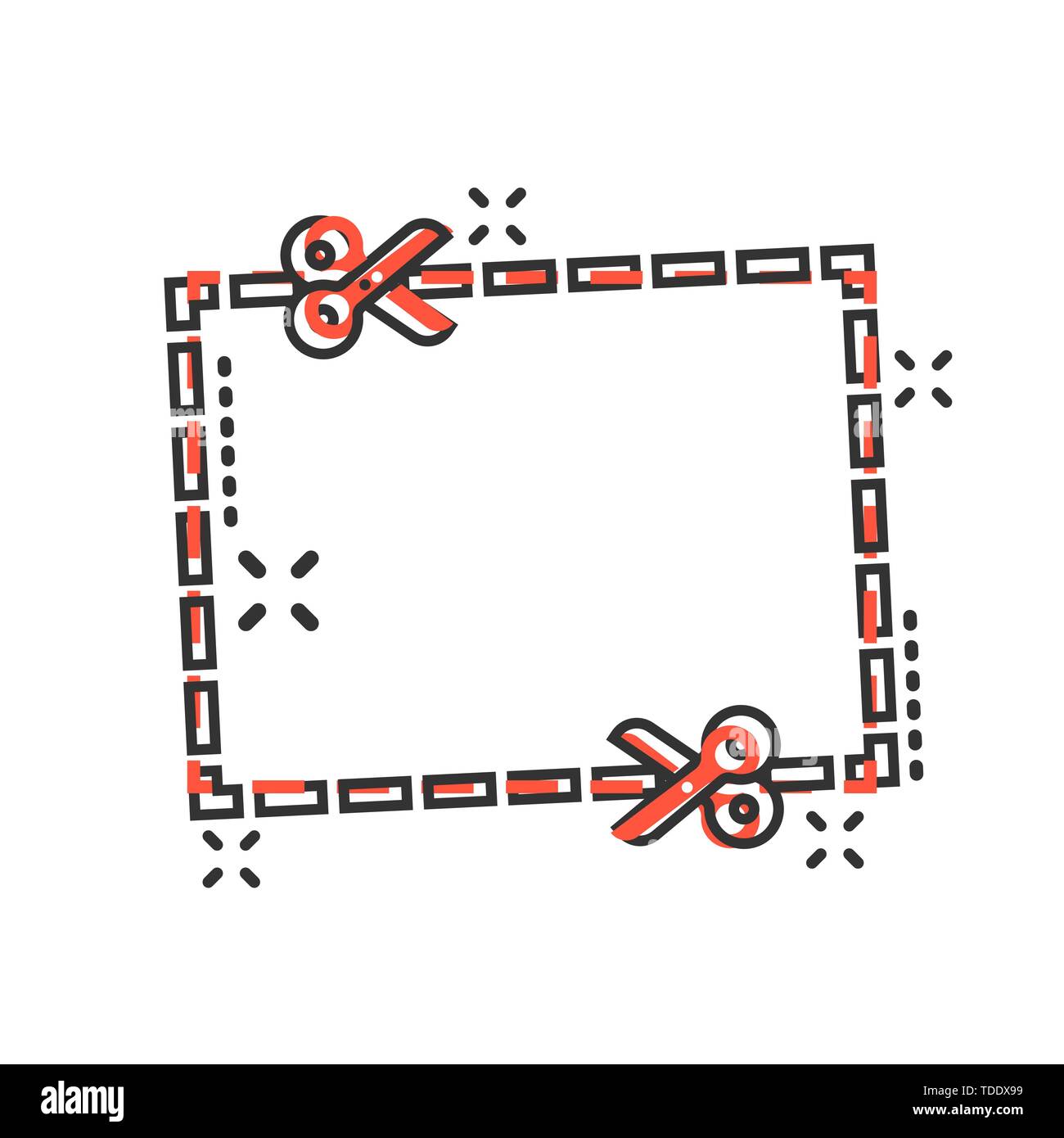 Coupon cut lines icon in comic style. Scissors snip vector cartoon ...