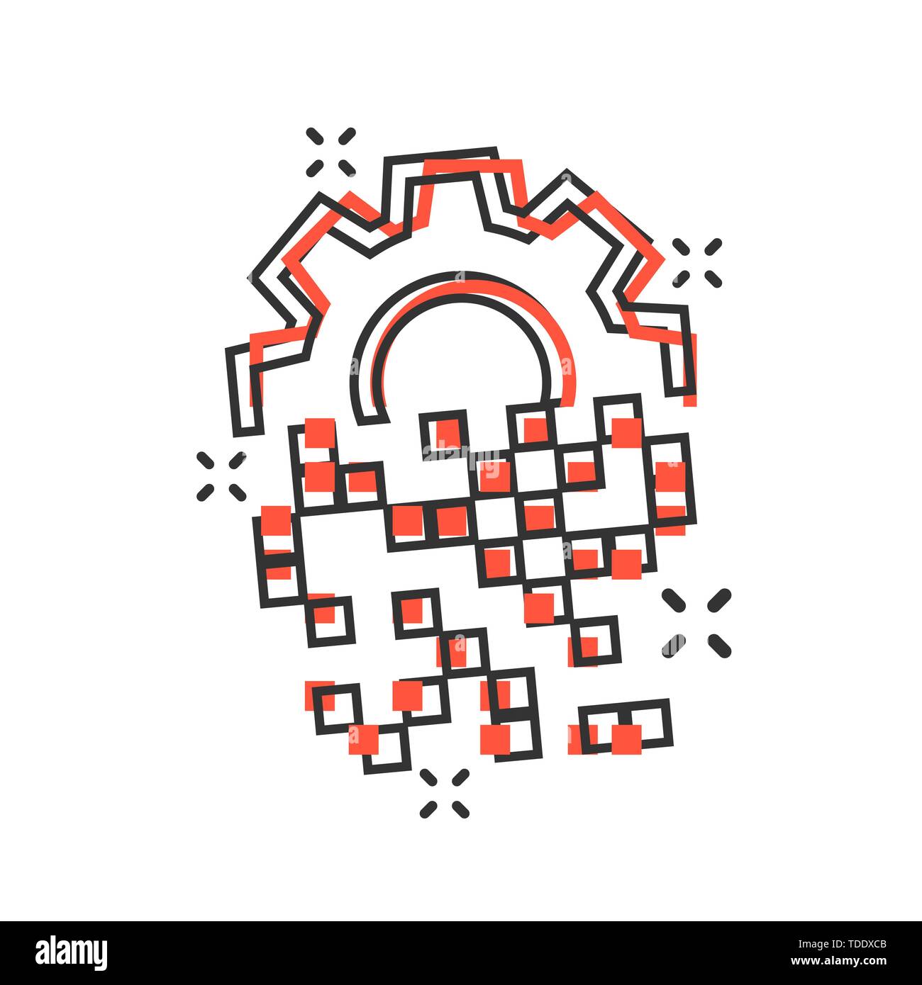 Digital gear icon in comic style. Cog vector cartoon illustration on ...