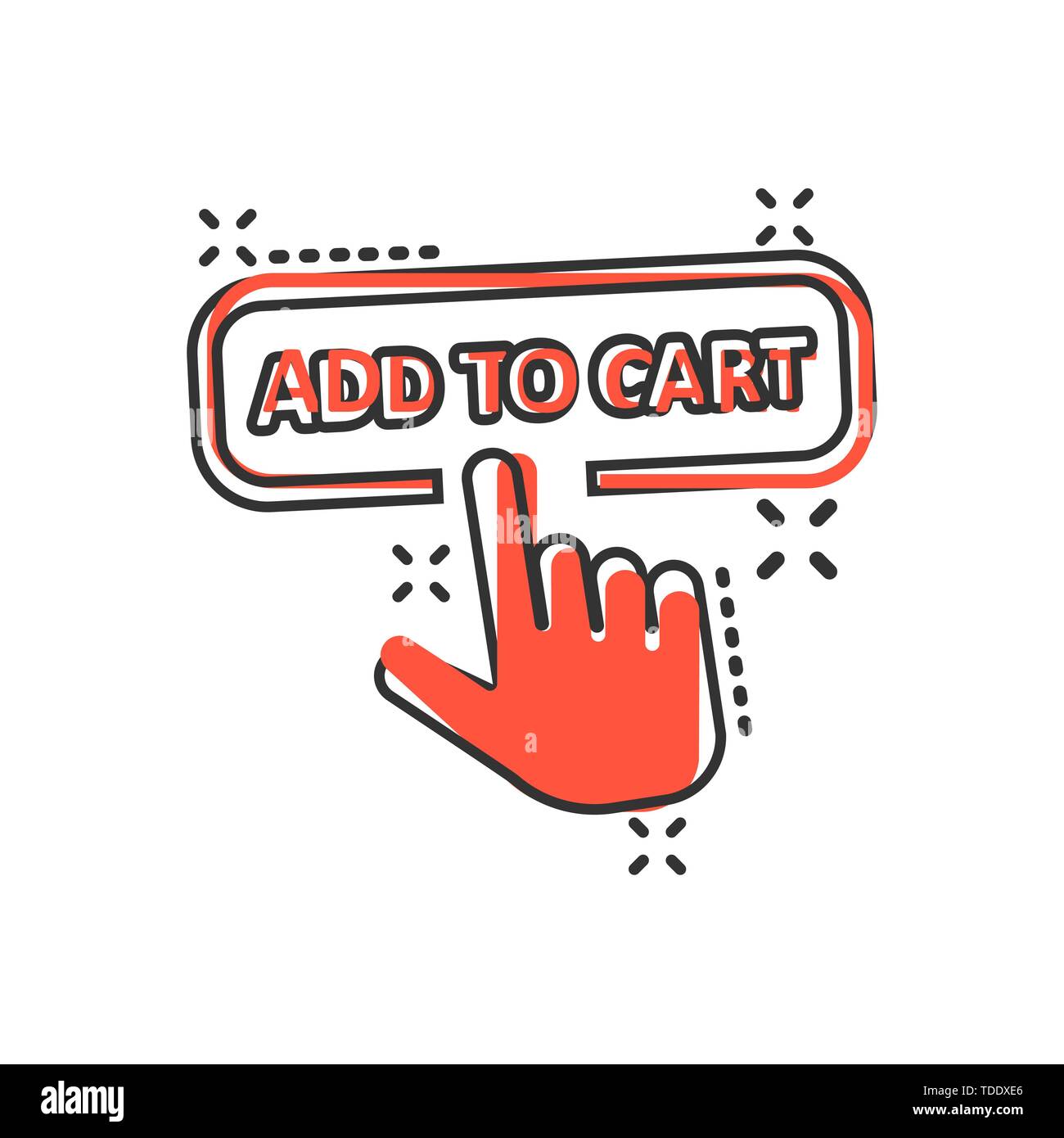 Add to cart shop icon in comic style. Finger cursor vector cartoon ...