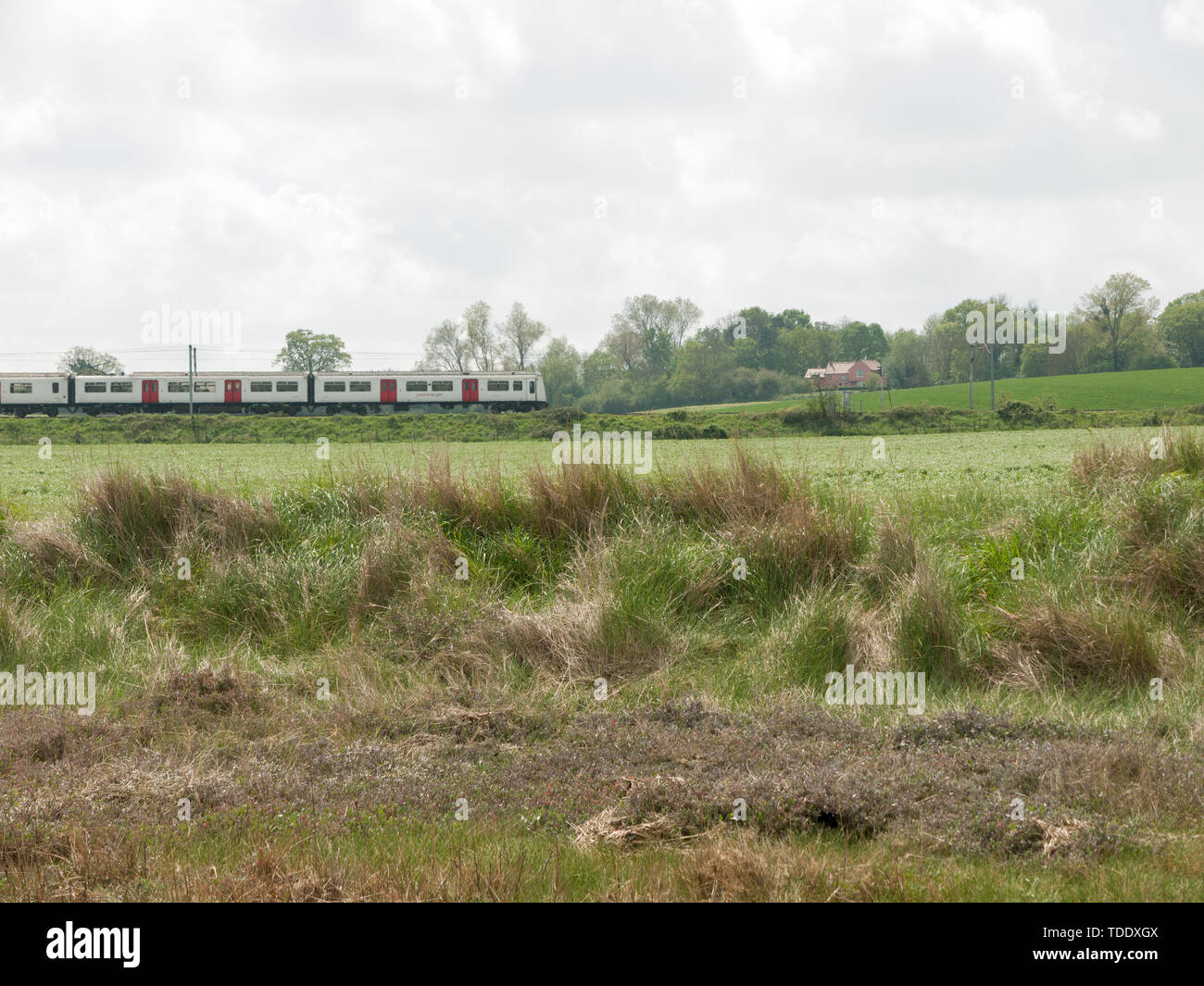 train riding through countryside scene on tracks travel background ...