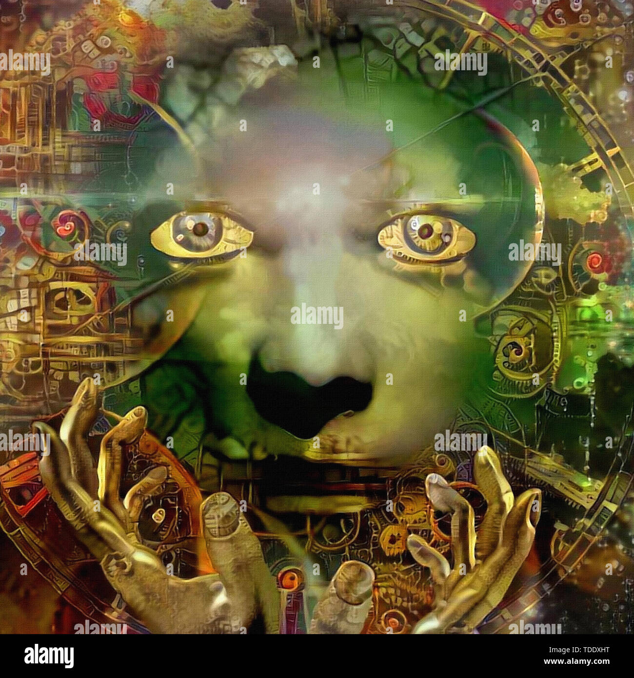 Human face with hands and abstract background Stock Photo - Alamy