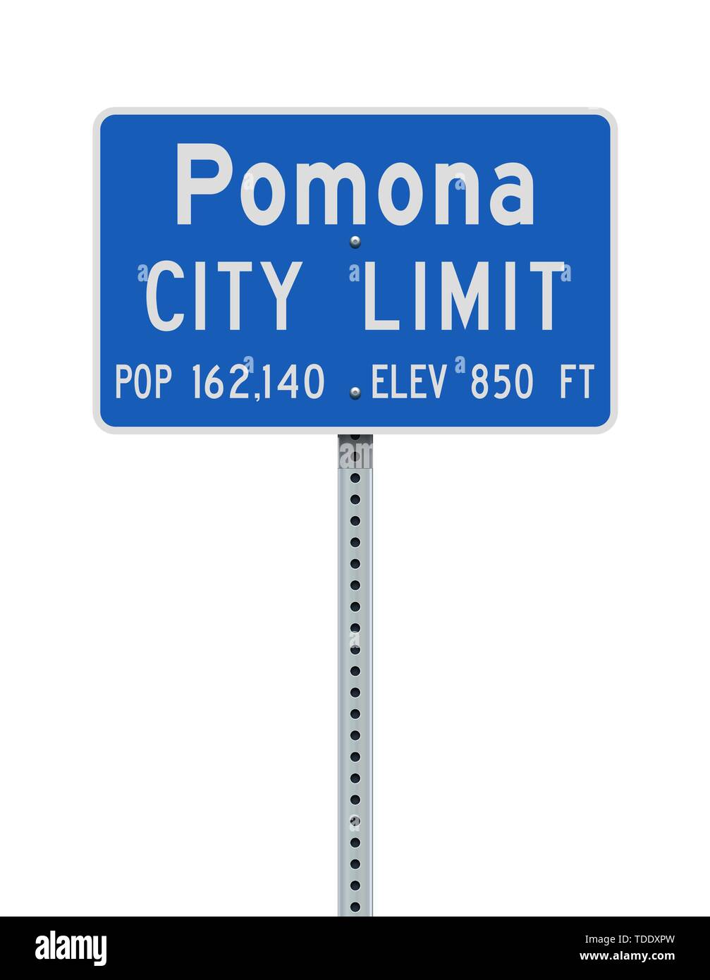 Vector illustration of the Pomona City Limit blue road sign Stock ...