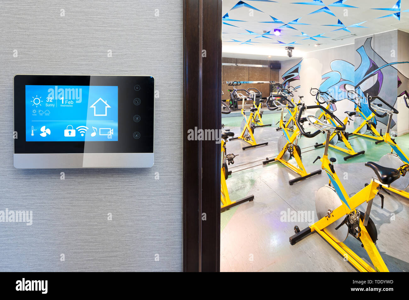 smart screen with smart home with modern gym Stock Photo - Alamy