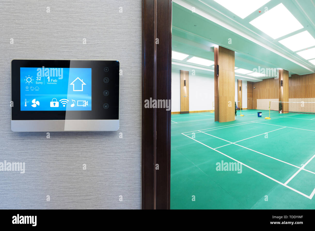 smart screen with smart home with modern gym Stock Photo - Alamy