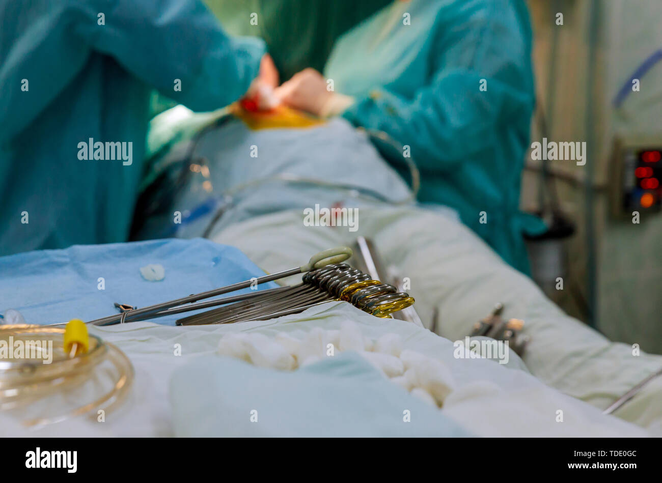 Nurse preparing surgical room tray with medical tools for surgery Stock ...