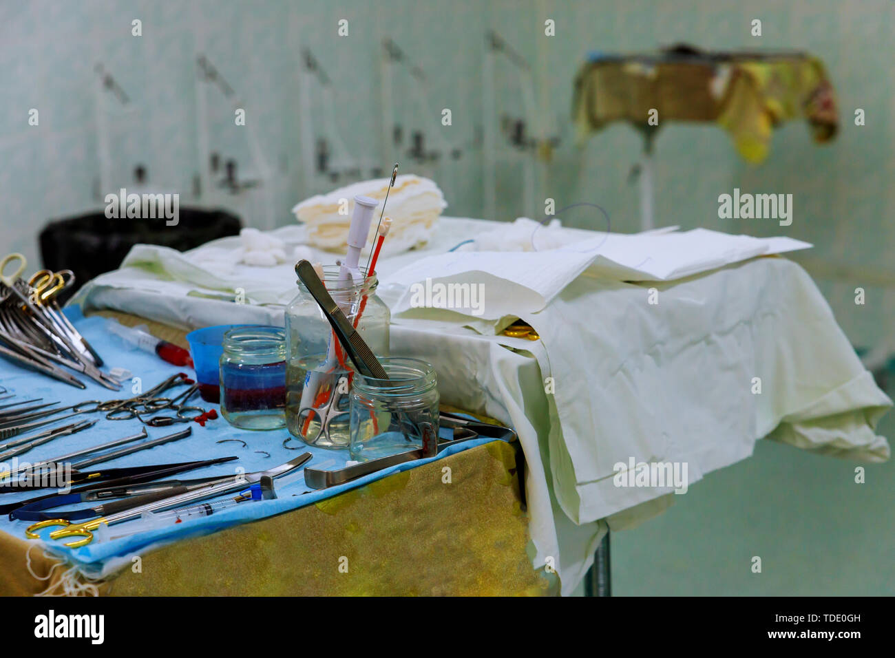 The surgeon in the instruments of surgery in operating room of medical ...