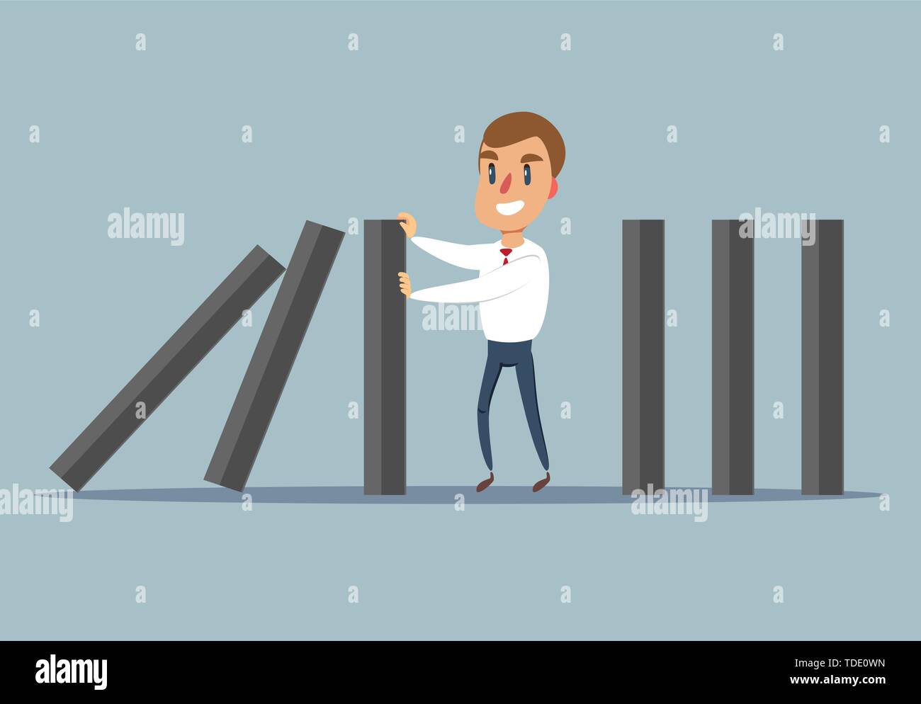 Businessman stopping falling domino vector concept. Symbol of crisis ...