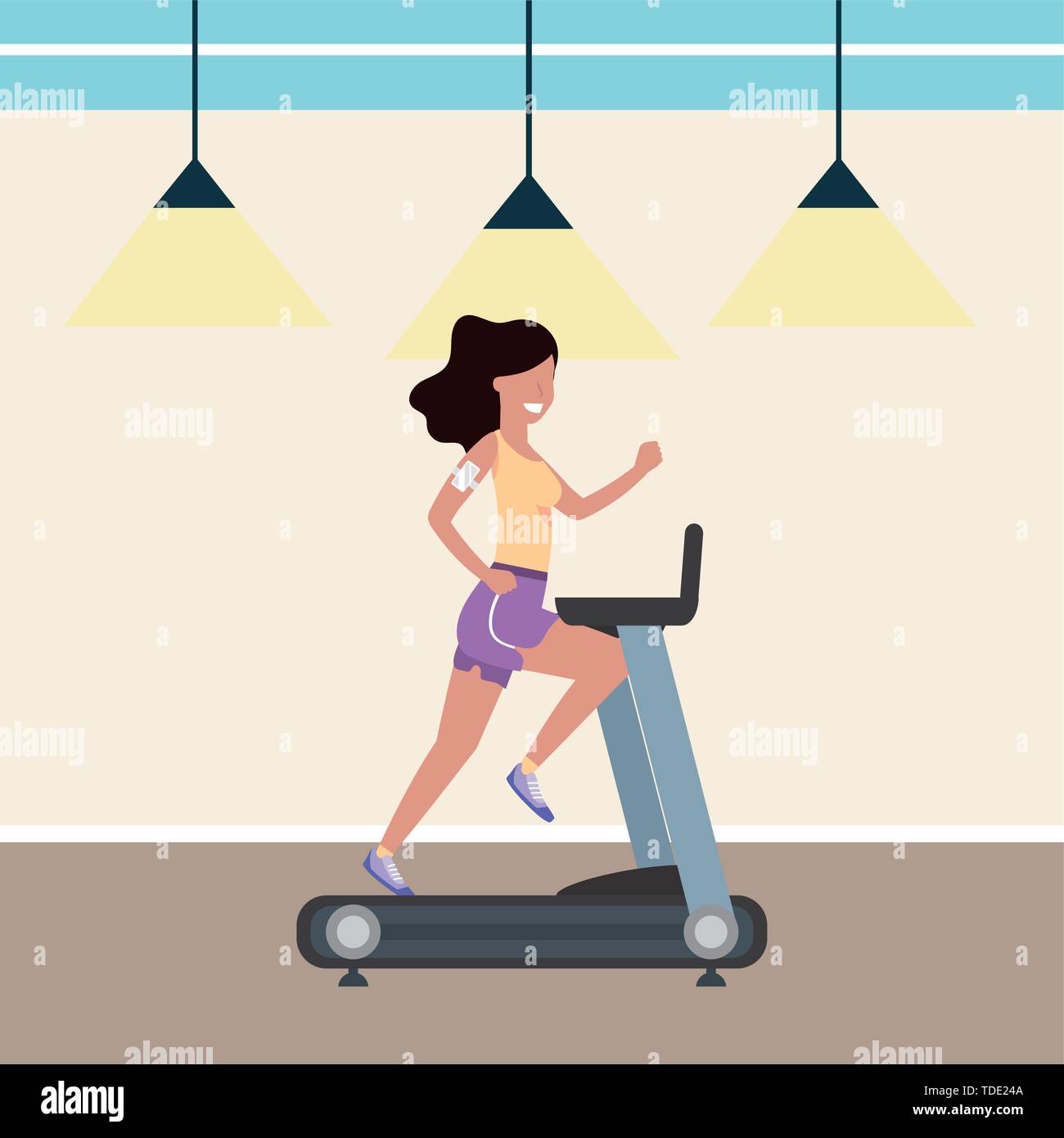 fitness exercise woman running over treadmill workout healthy fit ...