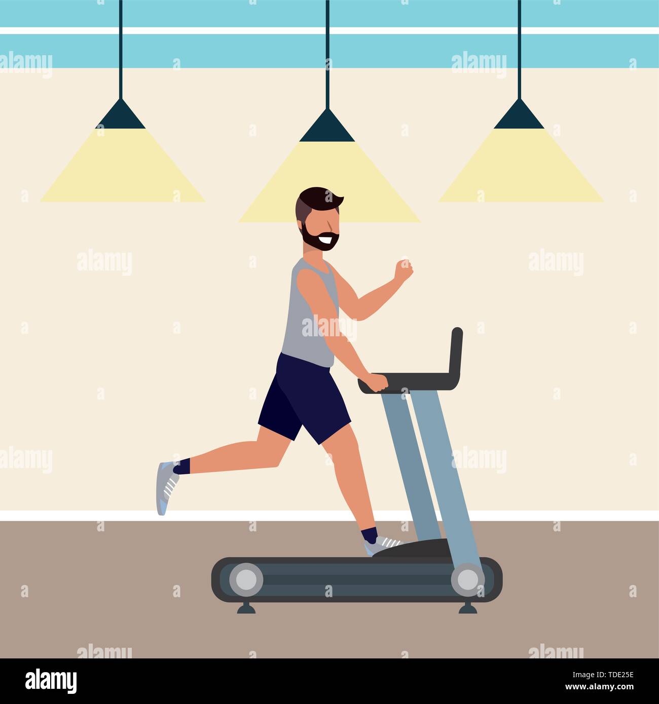 fitness exercise man running over treadmill workout healthy fit ...