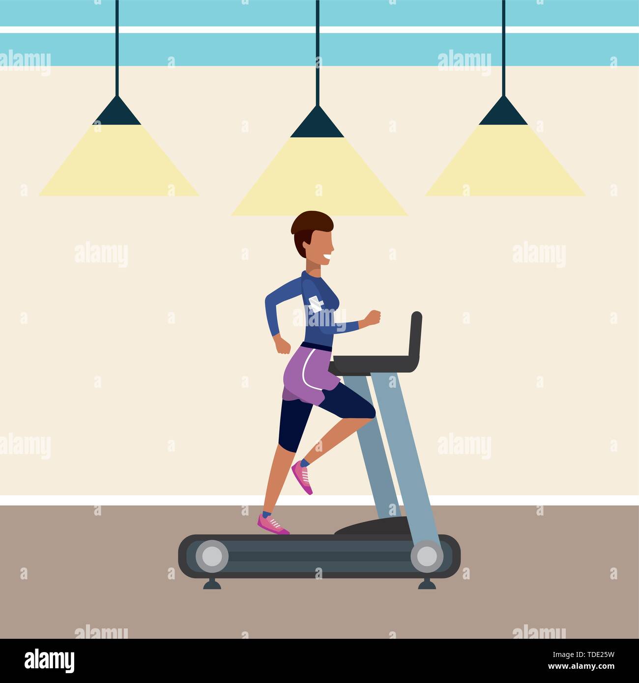 fitness exercise woman running over treadmill workout healthy fit ...