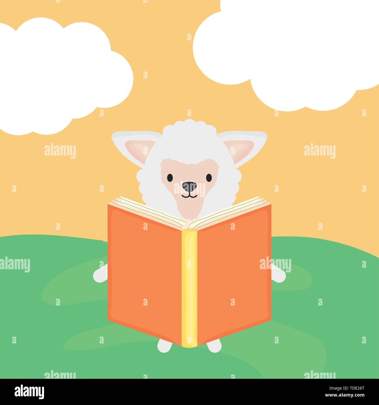 cute sheep reading book childish character vector illustration design ...
