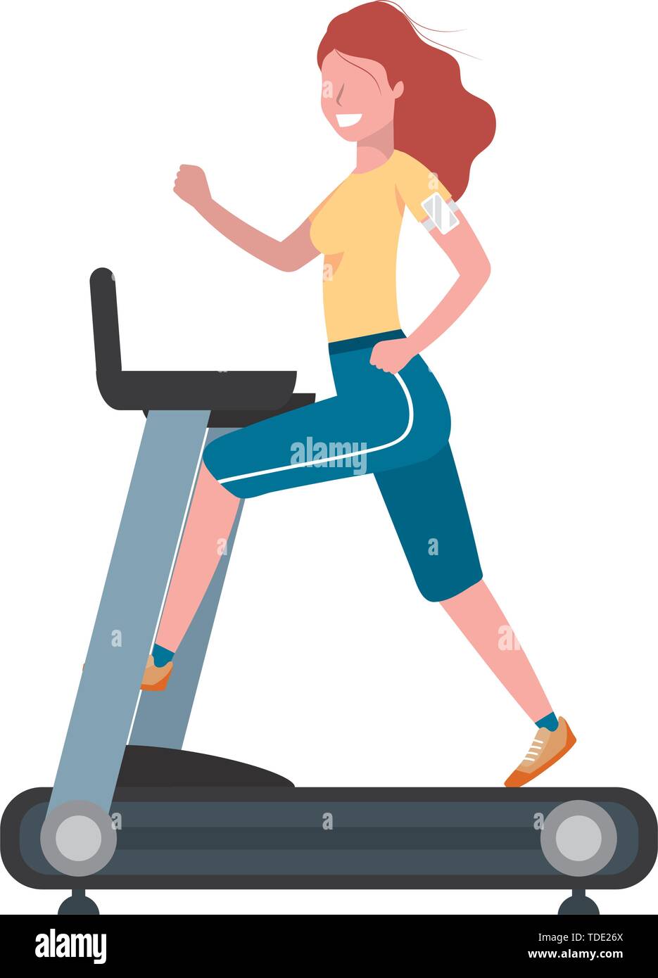 fitness exercise woman running over treadmill workout healthy fit ...