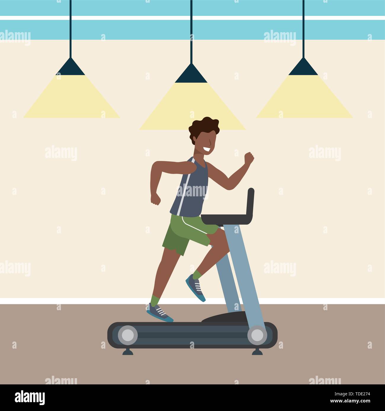 fitness exercise man running over treadmill workout healthy fit ...