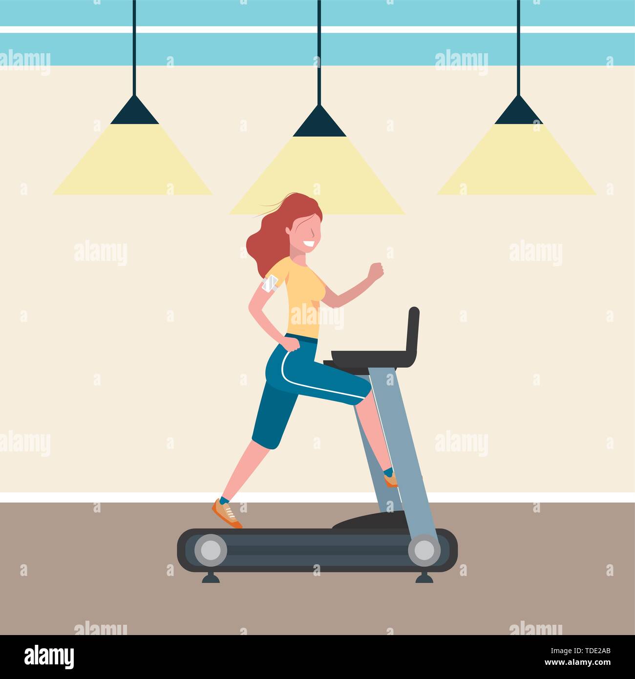 fitness exercise woman running over treadmill workout healthy fit ...