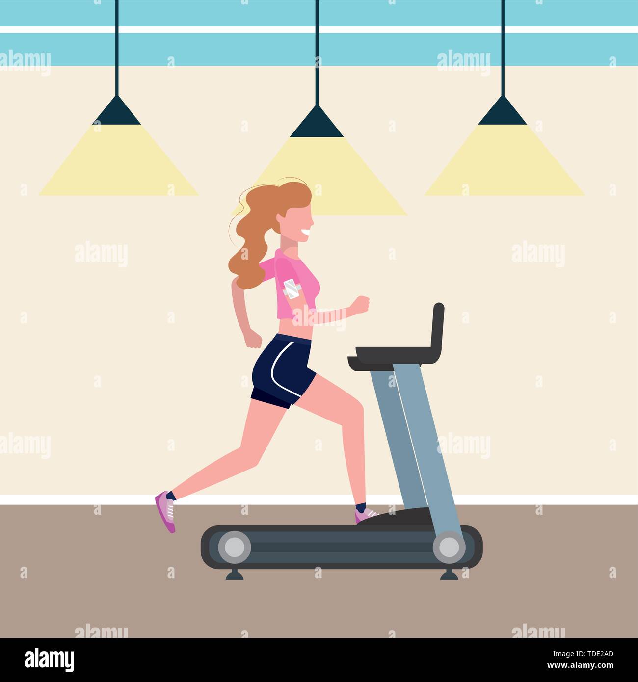 fitness exercise woman running over treadmill workout healthy fit ...