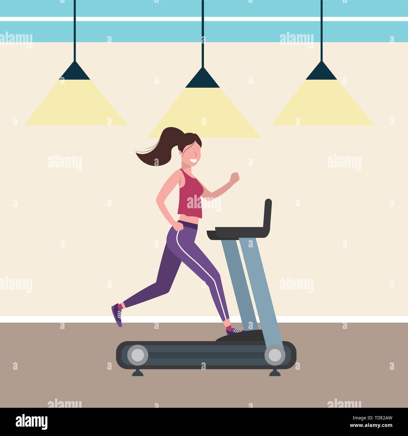 fitness exercise woman running over treadmill workout healthy fit ...