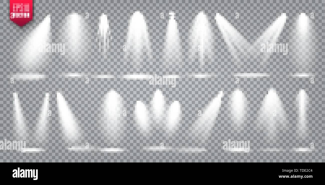 Vector spotlight set. Bright light beam. Transparent realistic effect. Stage lighting Stock ...