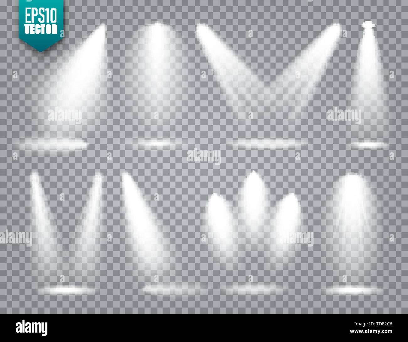 Vector spotlight set. Bright light beam. Transparent realistic effect ...