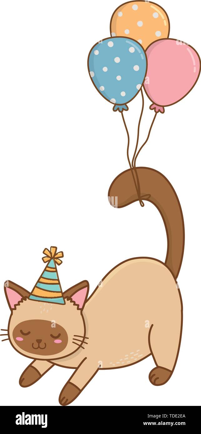 cute pet little animal kitty cat birthday party concept cartoon vector ...