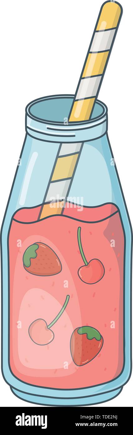delicious tasty refresh red fruits juice mason jar cartoon vector ...