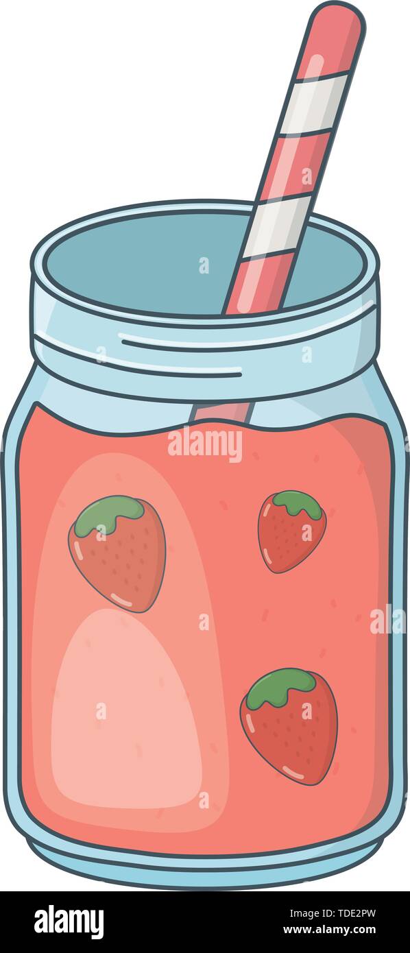 delicious tasty refresh red fruits juice mason jar cartoon vector ...