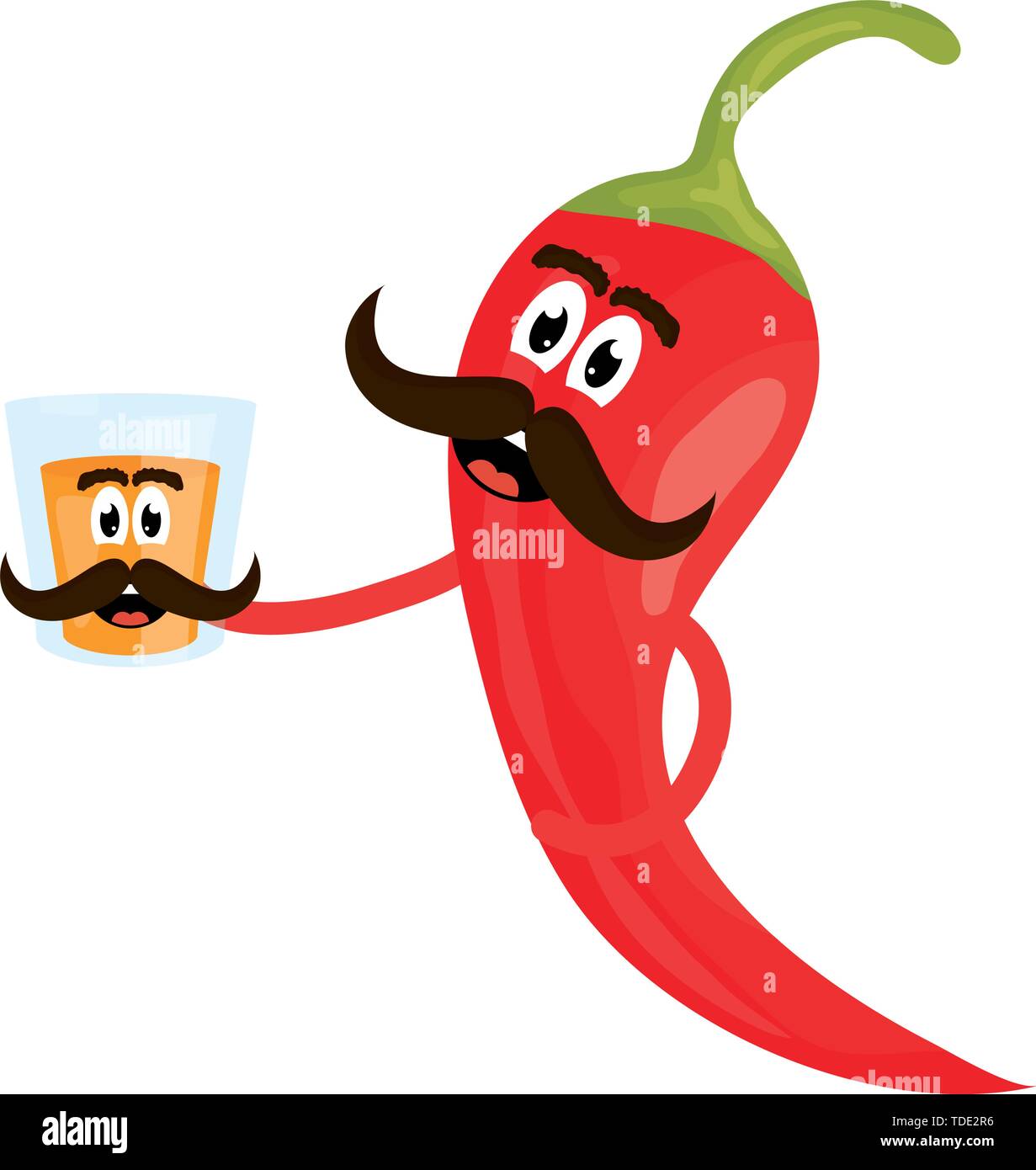 chilli pepper with tequila cup comic character vector illustration ...