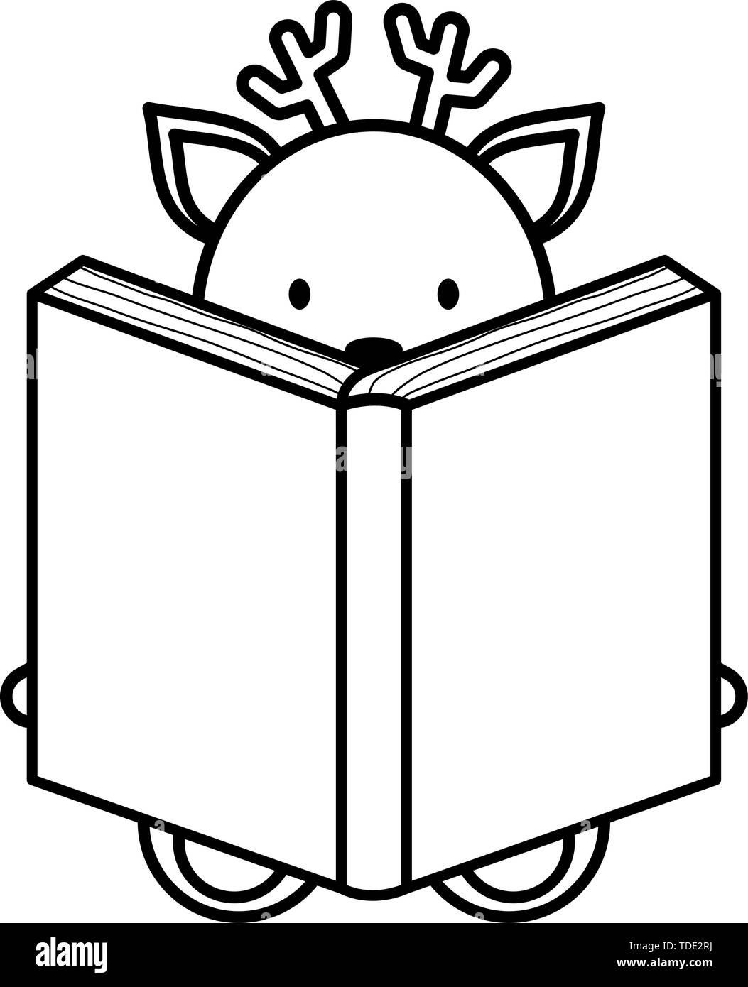 cute reindeer reading book character vector illustration design Stock ...