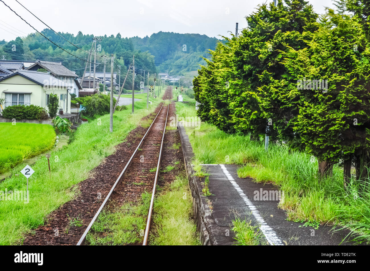 Scenery of rural railway tracks in Japan Stock Photo - Alamy