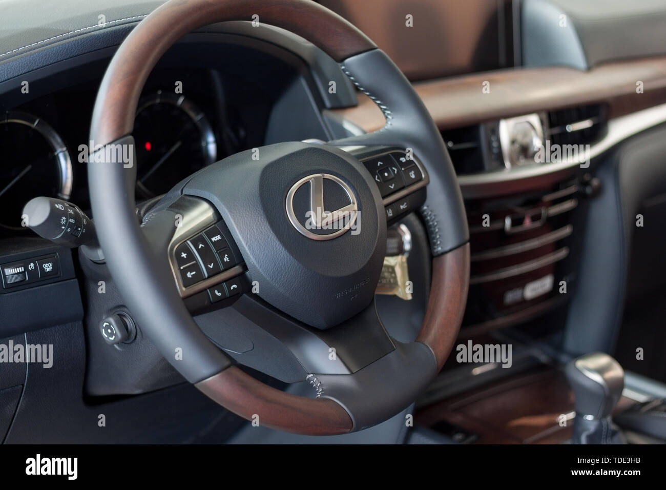 Russia, Izhevsk - April 21, 2018:Showroom Lexus. Interior of new ...