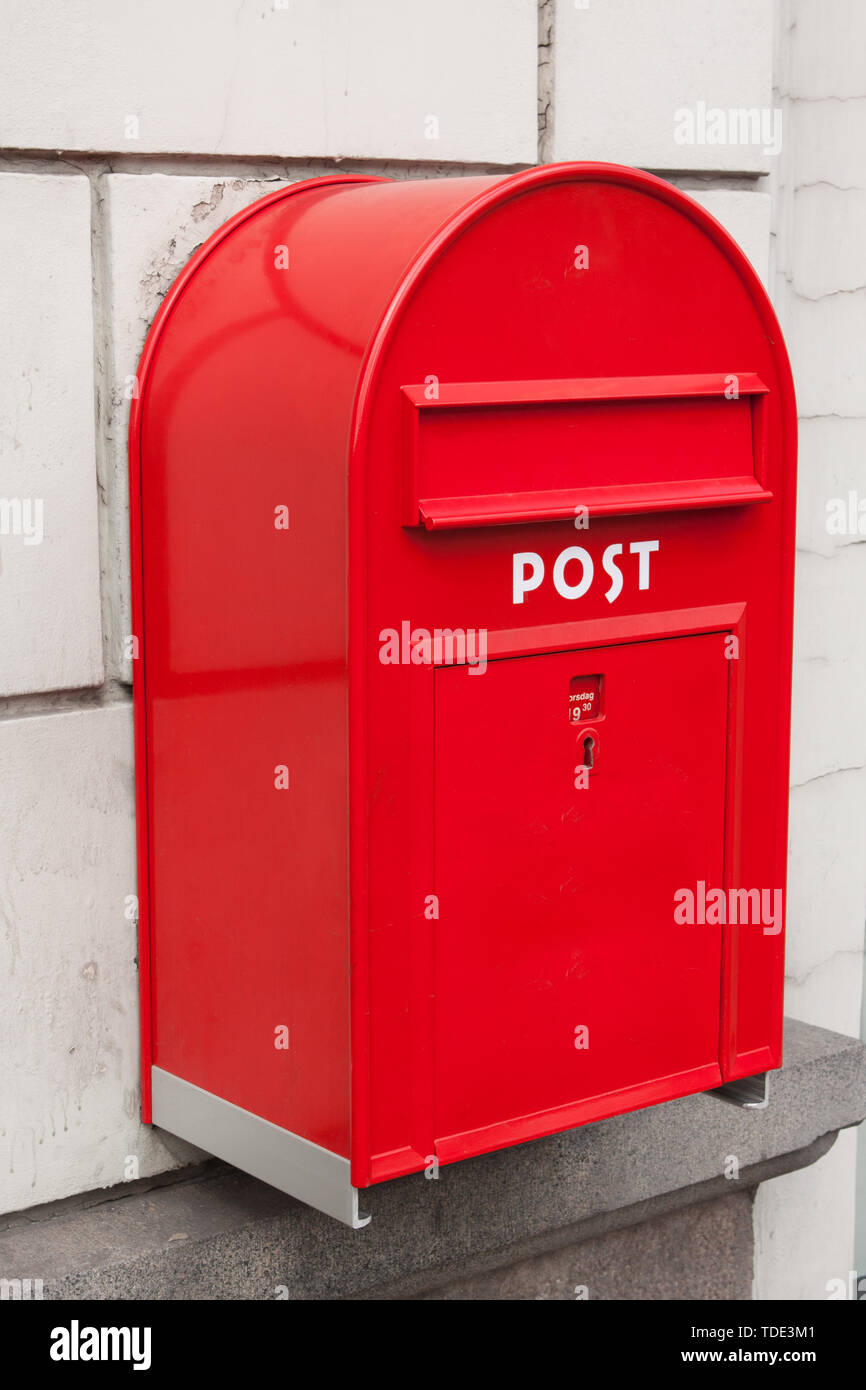 Red post box in Copenhagen, Denmark Stock Photo - Alamy