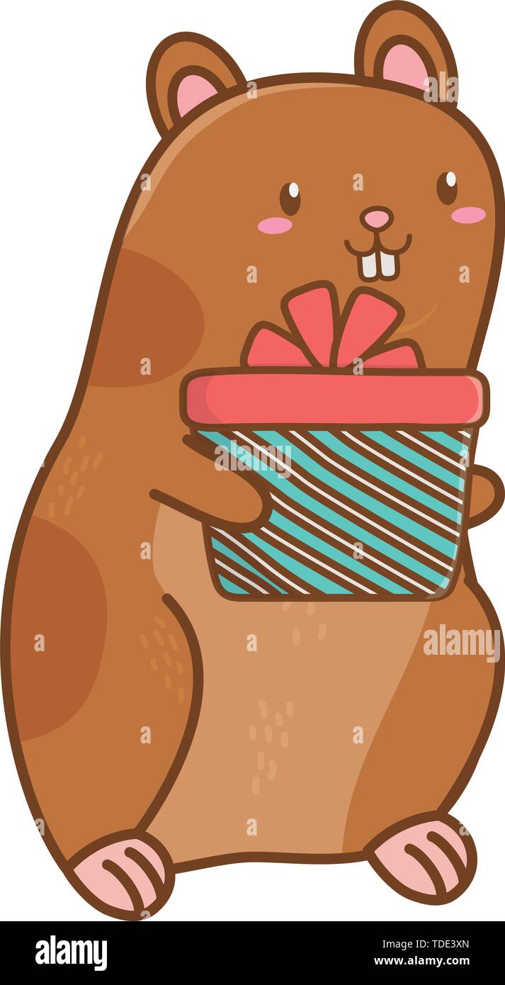 cute pet little animal hamster birthday party concept cartoon vector ...