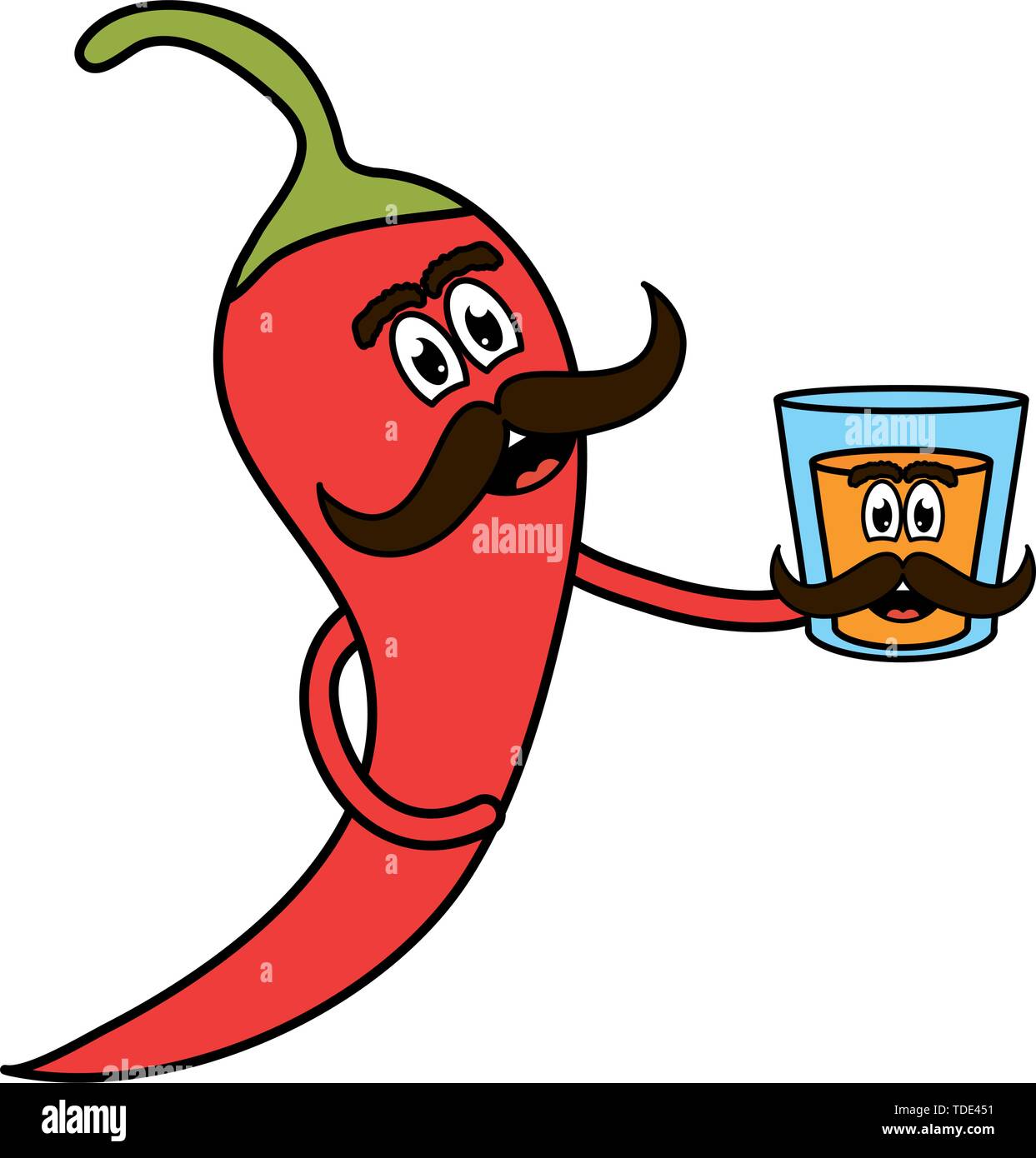 chilli pepper with tequila cup comic character vector illustration ...