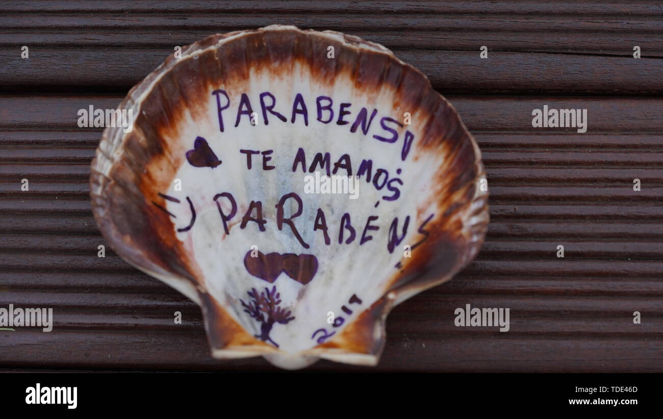 Happy birthday shell with signatures Stock Photo - Alamy