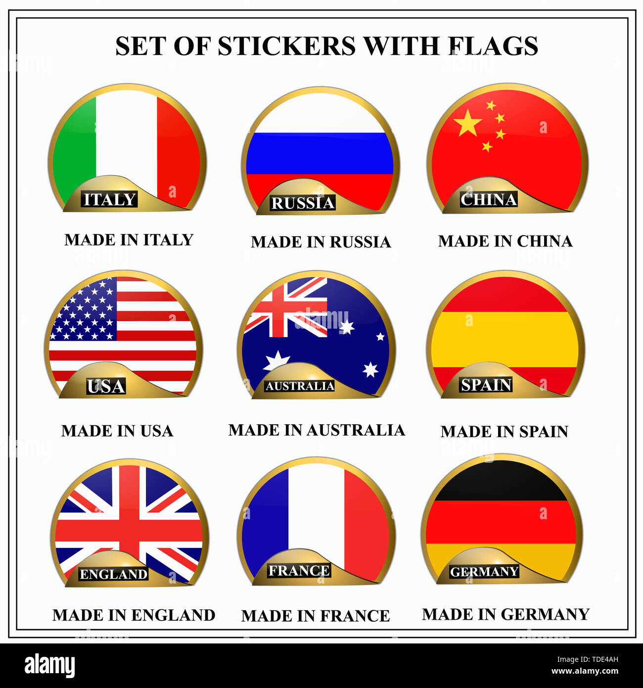 Bright set of stickers with flags. Colorful illustration with flags of ...