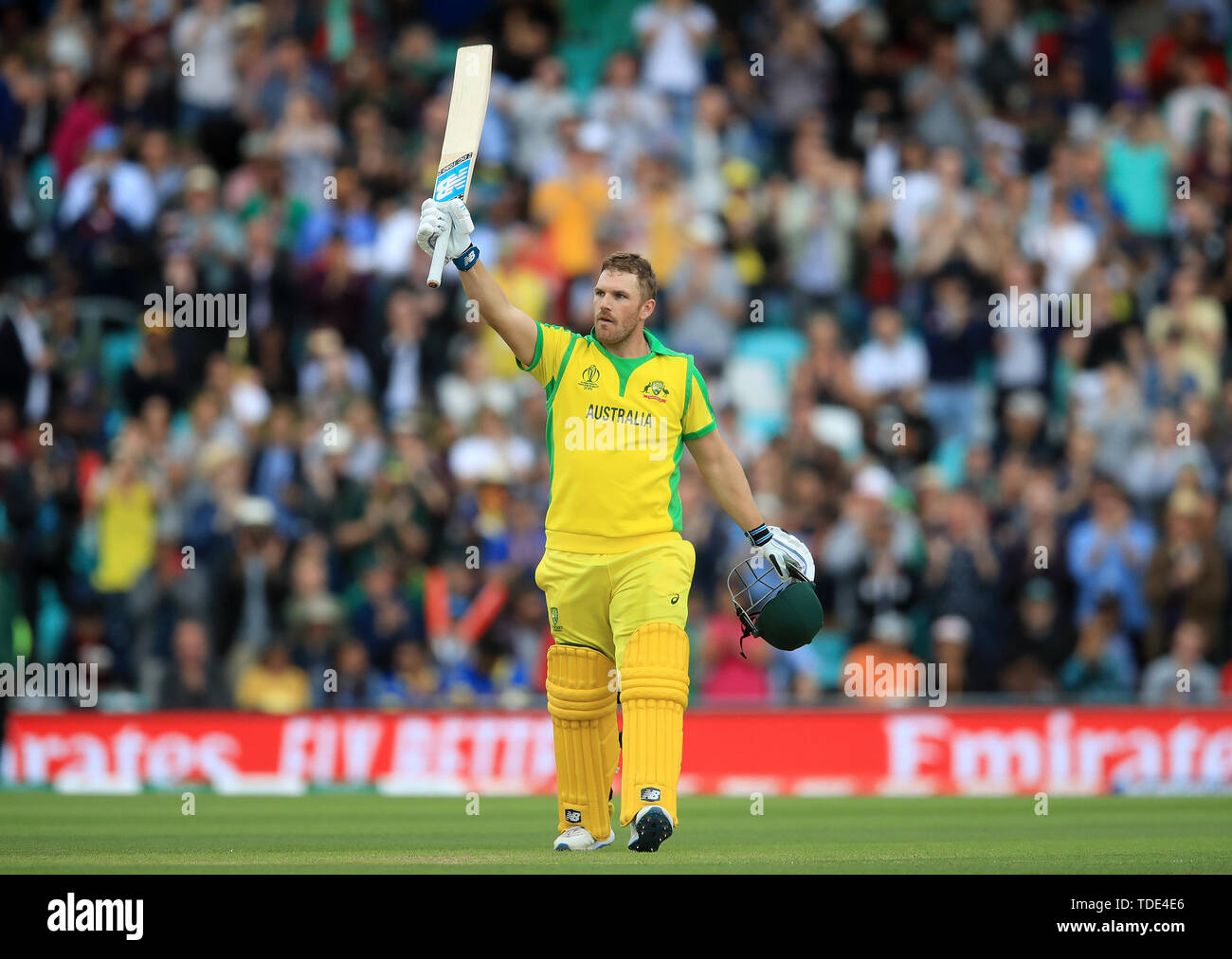 Australia's Aaron Finch celebrates reaching his century during the ICC ...