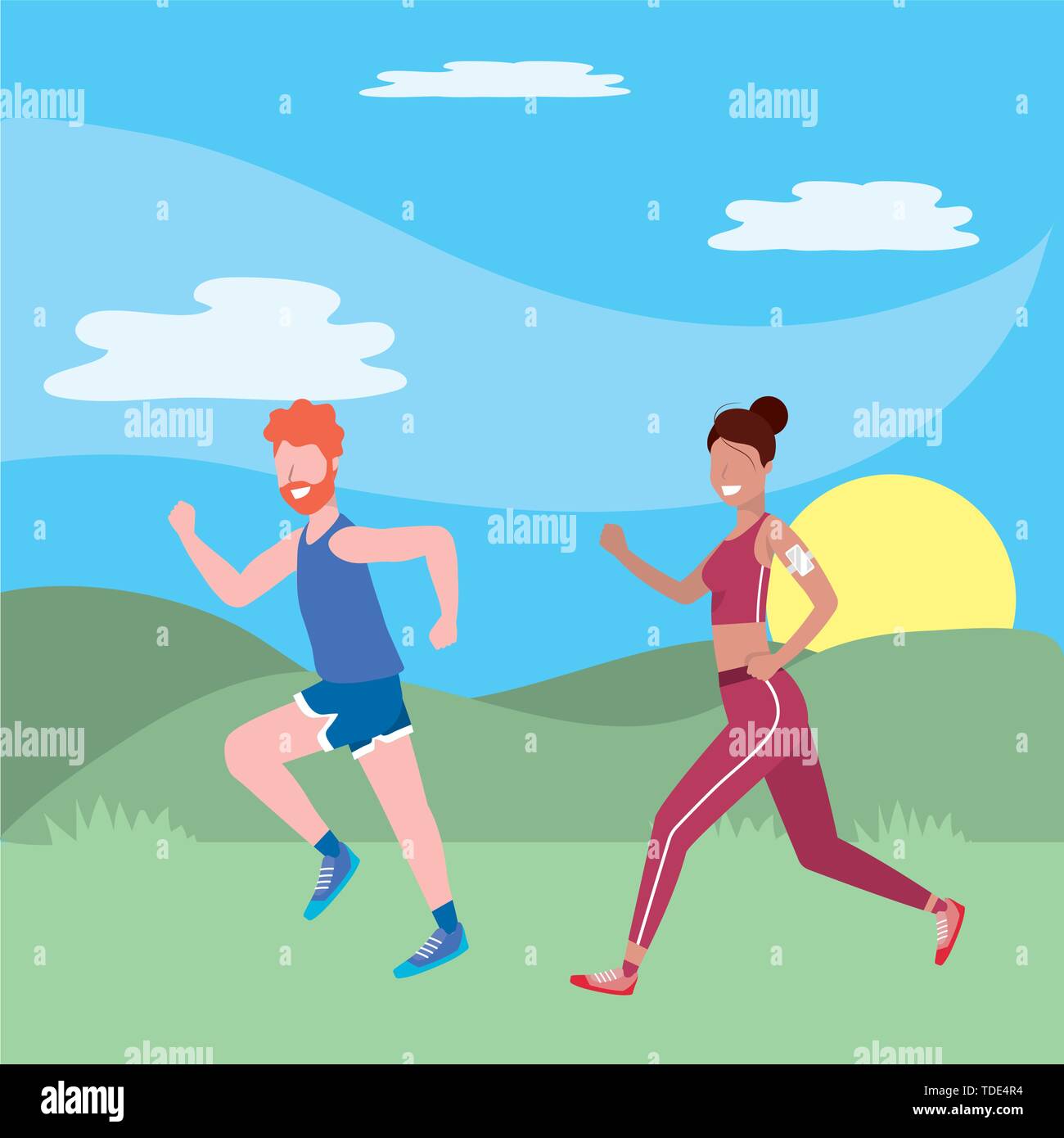 fitness exercise couple running workout healthy fit lifestyle outdoor ...