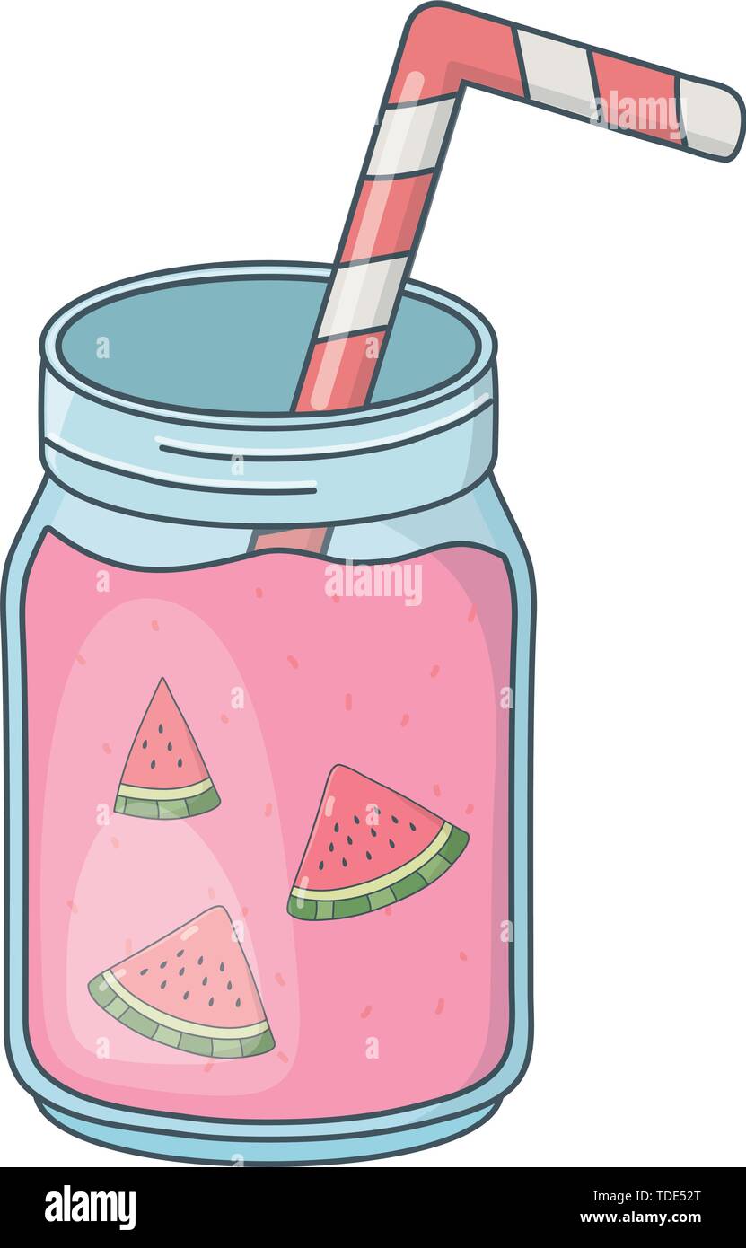 delicious tasty refresh fruit watermelon juice mason jar cartoon vector ...